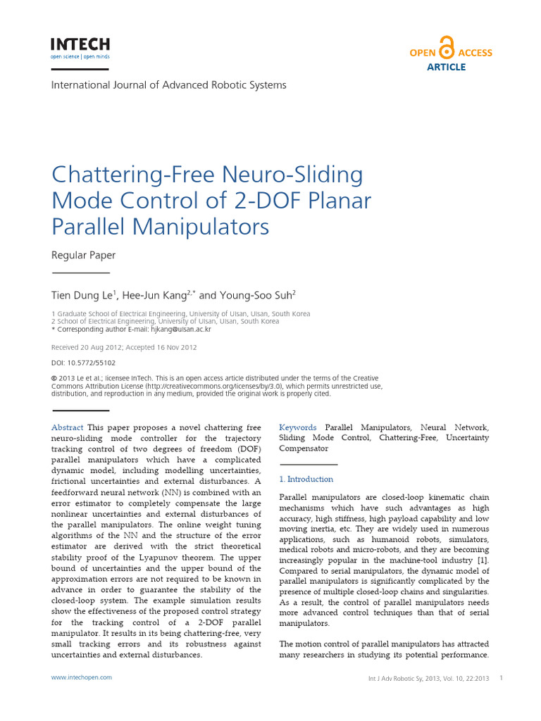 Chattering-Free Neuro-Sliding Mode Control of 2-DOF Planar Parallel Manipulators | PDF | Control ...