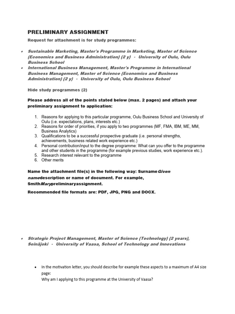 Preliminary Assignment | PDF