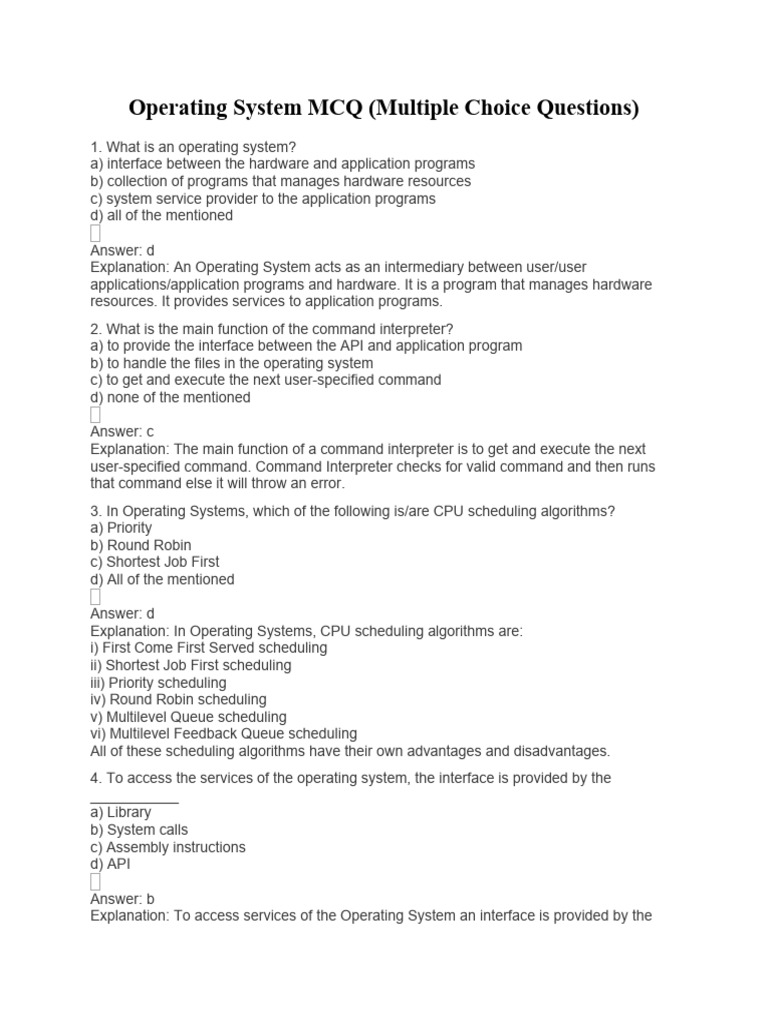 C1 Operating System MCQ - Key | PDF | Operating System | Scheduling ... C1 Operating System MCQ - Key | PDF | Operating System | Scheduling ...