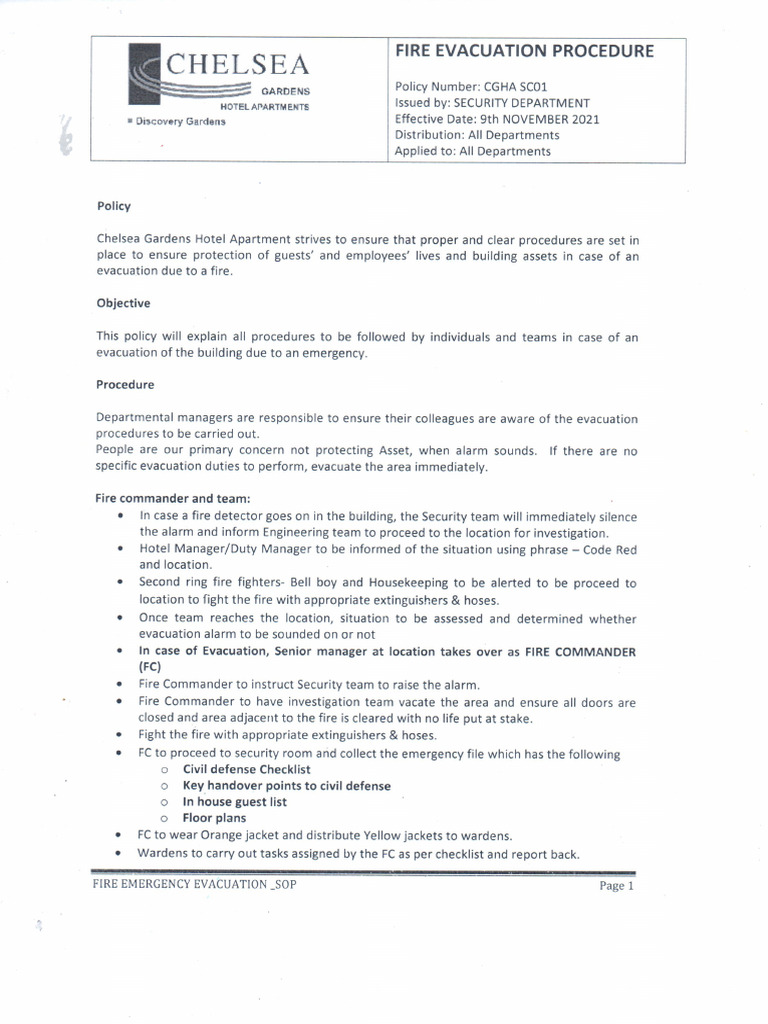 Fire Evacuation Policy and Procedure | PDF