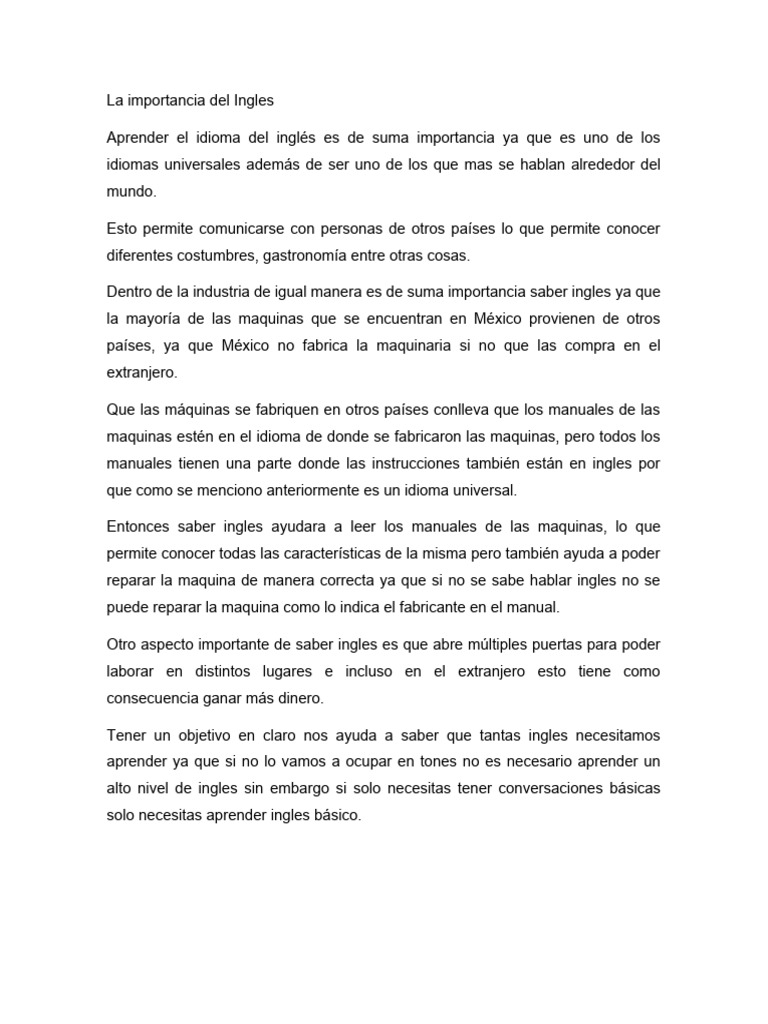 La Importancia Del Ingles | PDF | Idioma en Inglés