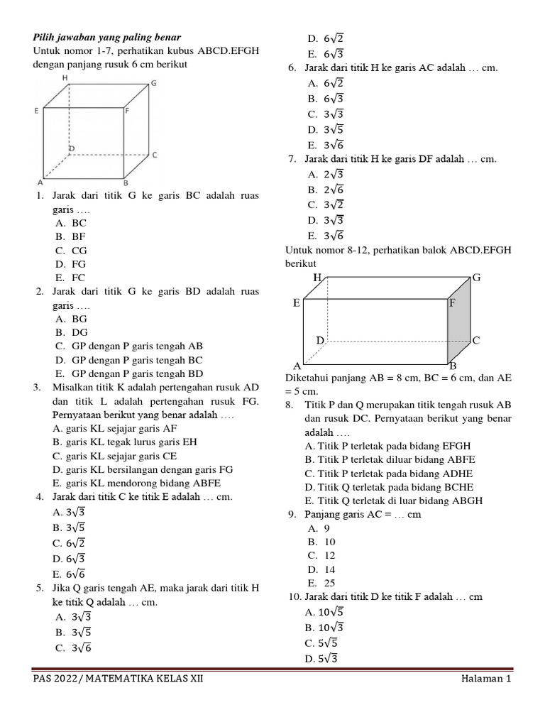 Soal MTK Pas 2022 Kelas Xii | PDF