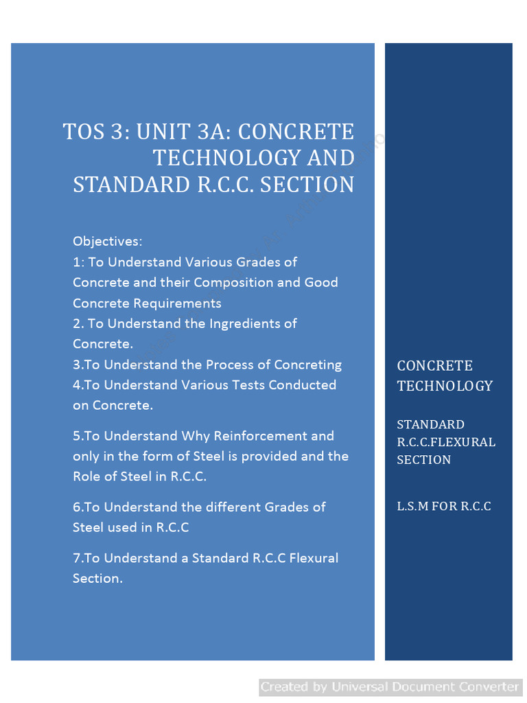 TOS 3 Unit 3a Concrete Technology & Standard R.C.C Section | PDF ...
