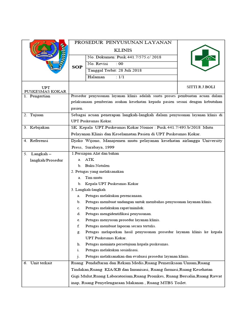 SOP Bab IX Penyusunan Layanan Klinis | PDF