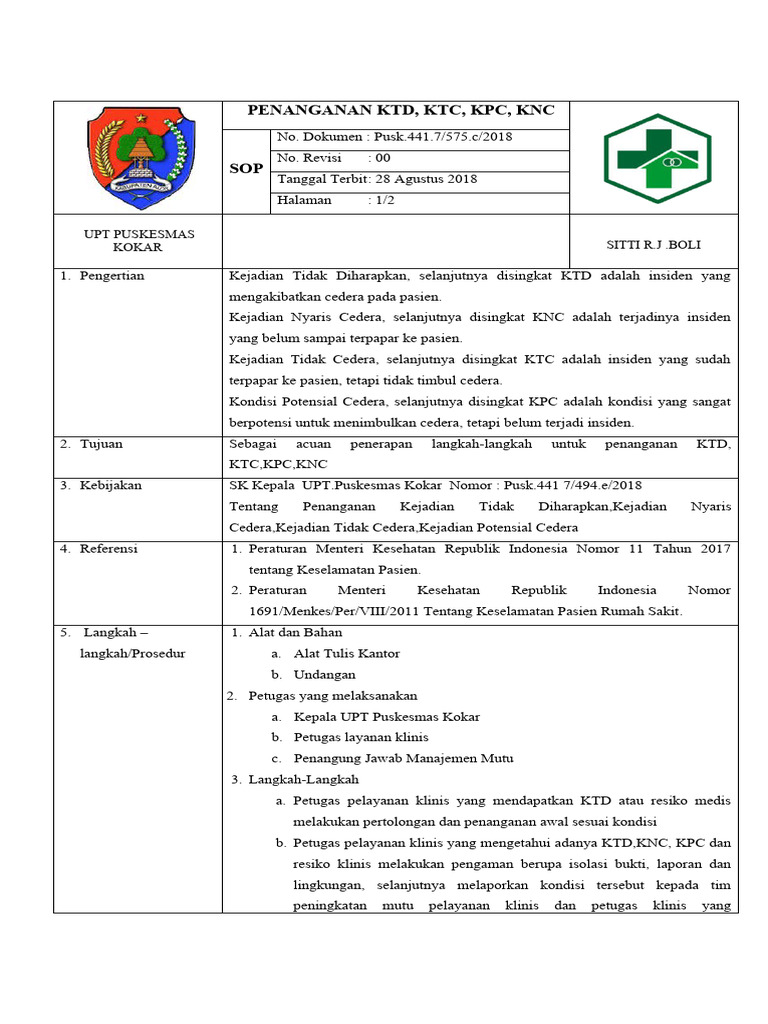 SOP Bab IX KTD KNC | PDF