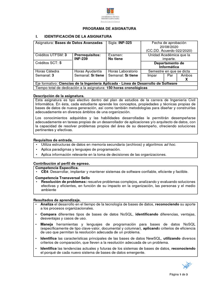 INF 325 - Bases de Datos Avanzadas | PDF