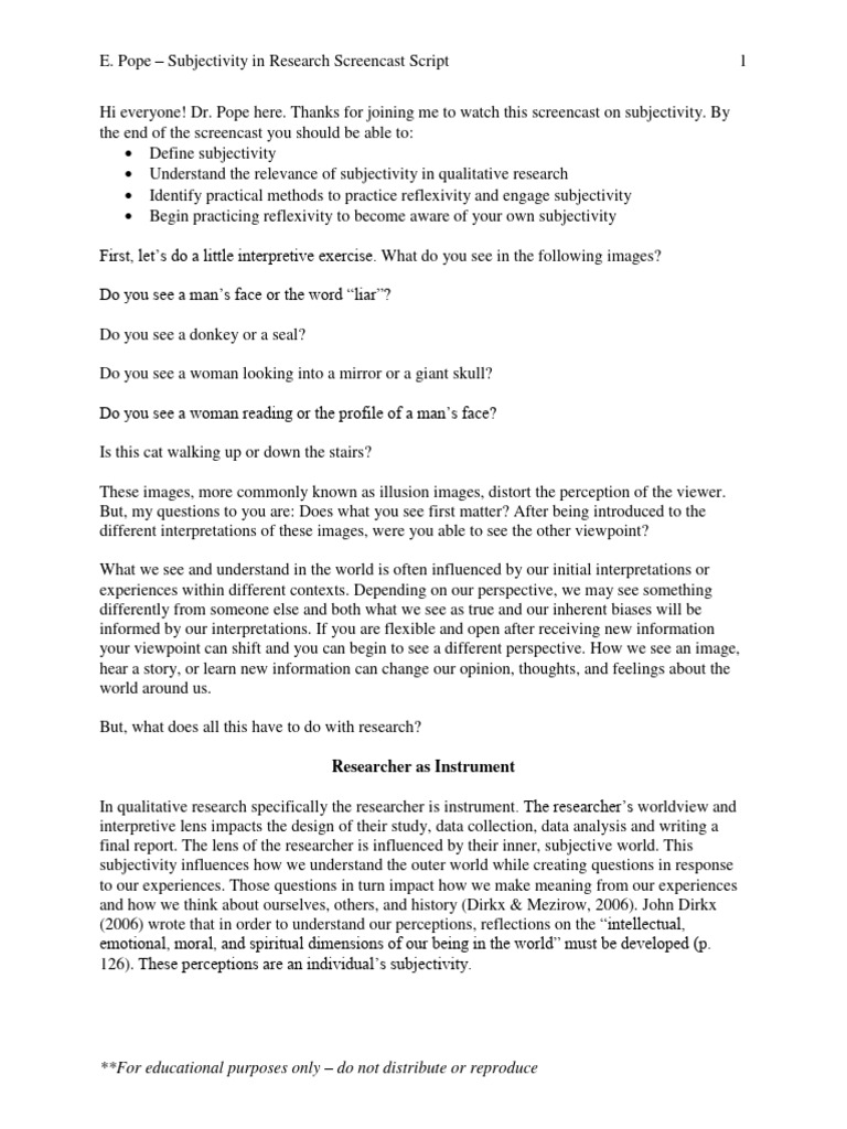 Subjectivity Reflexivity Script | PDF | Subjectivity | Reflexivity ...
