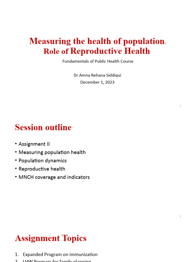 FOPH - (Revision Class) Measure Pop Health Reprod and Assignment. (1-12 ...