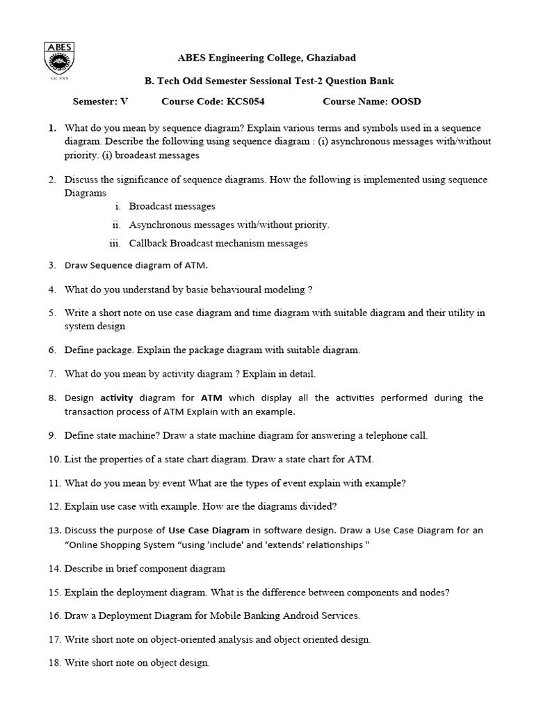 Question Bank For Oosd Sessional Test 2 Pdf Object Oriented Programming Object Computer 