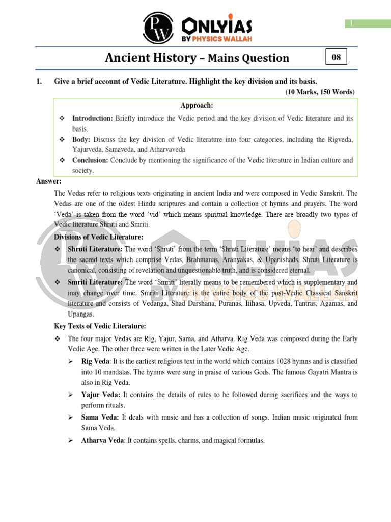 Ancient History 08 - Mains Question | PDF | Vedas | Indian Poetics