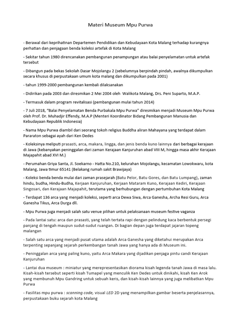 Materi Museum Mpu Purwa | PDF | Ilmu Sosial | Perjalanan