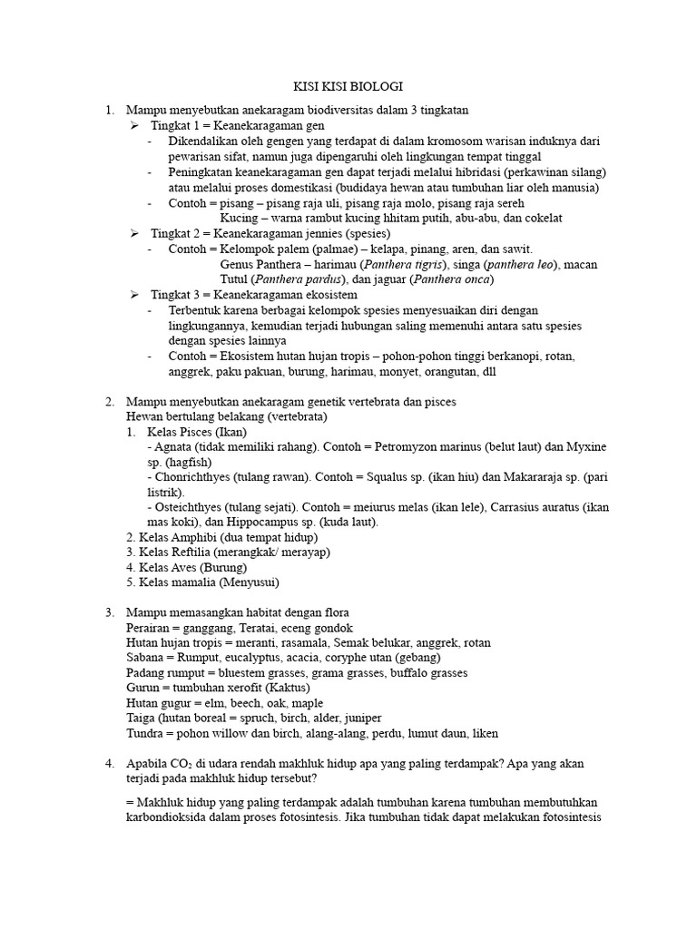 Kisi Kisi Biologi 2023 | PDF