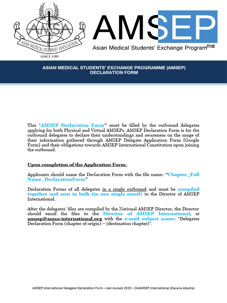Declaration Form Format - AMSEP AMSA-Indonesia 20202021 | PDF