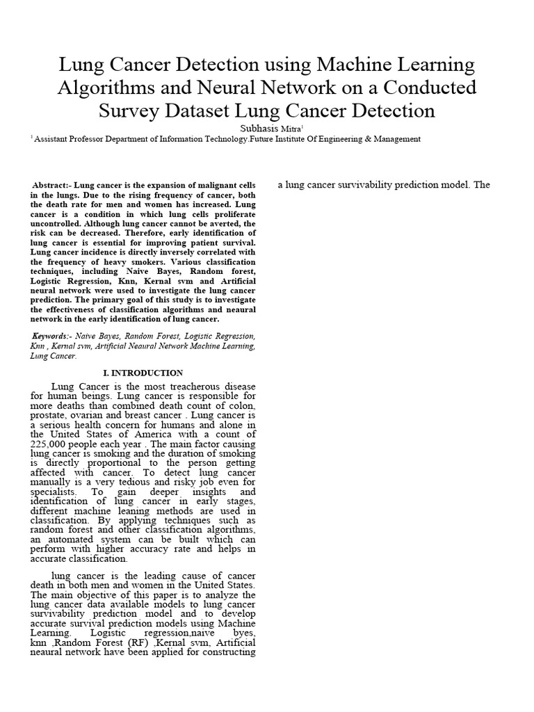 Lung Cancer Detection with ML Techniques | PDF | Artificial Neural ...