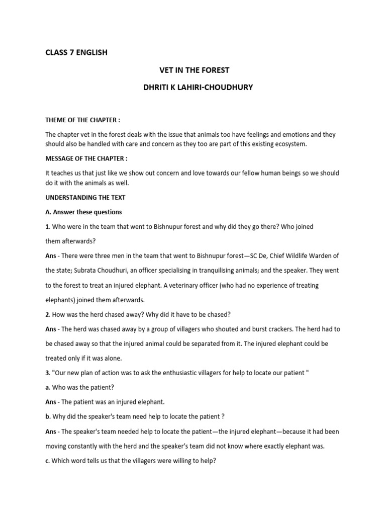 Class 7 English VET IN THE FOREST | PDF | Elephant