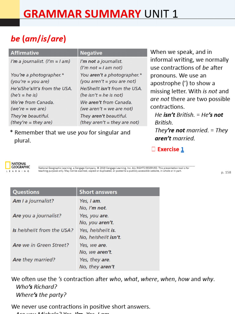Life 2e BrE ELEM SB U01 Grammar Summary | Download Free PDF | Noun | Plural