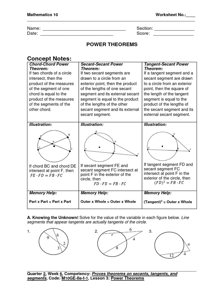 Power Theorems in Circle Geometry | PDF | Circle | Trigonometric Functions