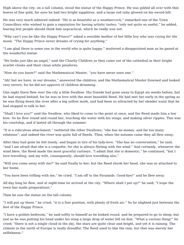 The Happy Prince | PDF | The Happy Prince And Other Tales