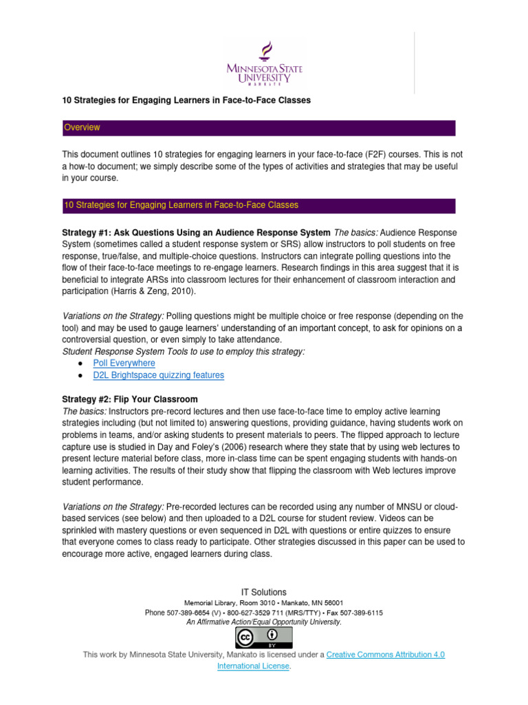 10 Strategies For Engaging Learners in Face-To-Face Classes | PDF ...