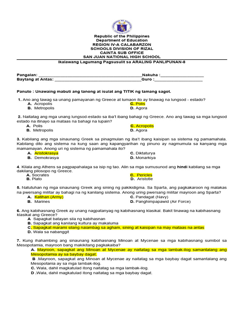 Ap8-Q2 Exam 2023-2024 | PDF