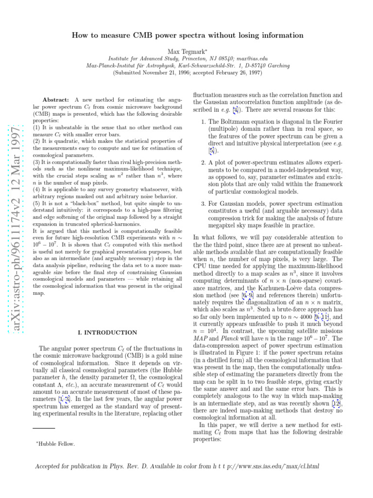 How To Measure CMB Power Spectra Without Losing Information | PDF ...