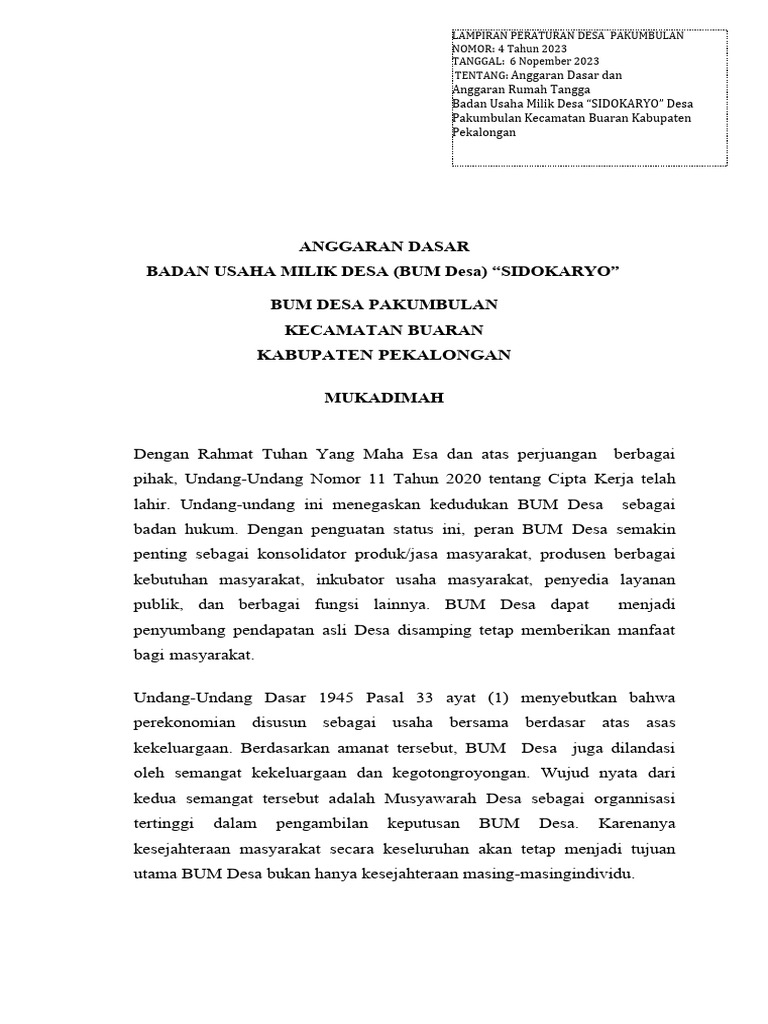 ANGGARAN DASAR - Oke | PDF