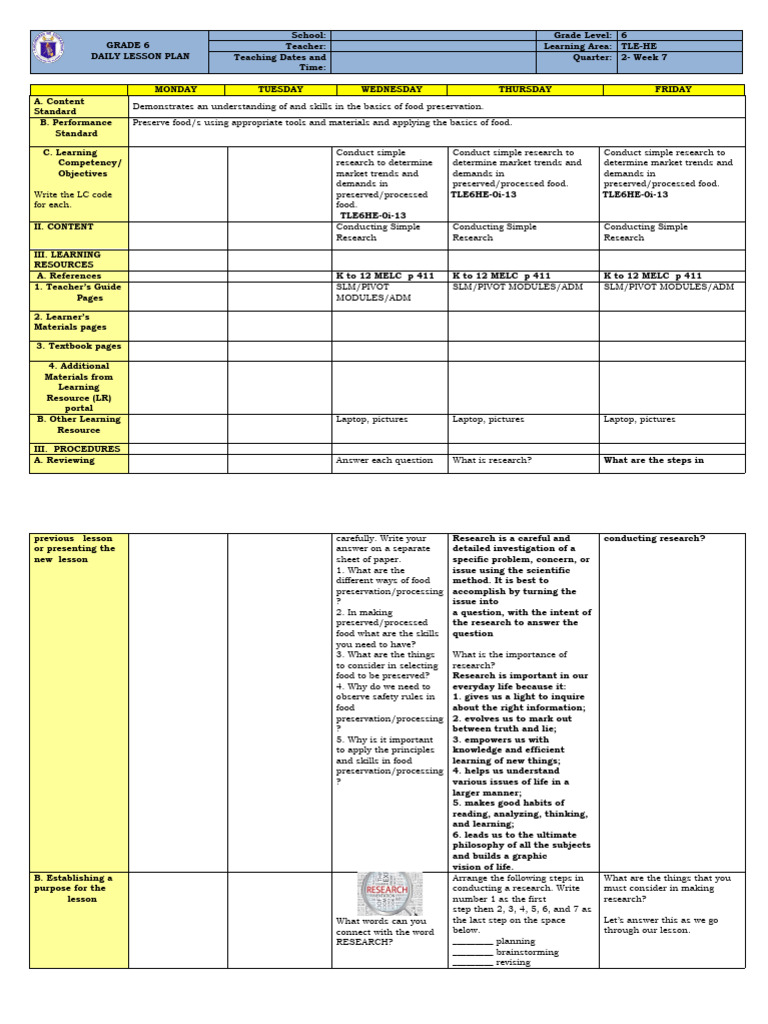 Tle DLL G6 Q2 W7 | PDF | Learning | Information
