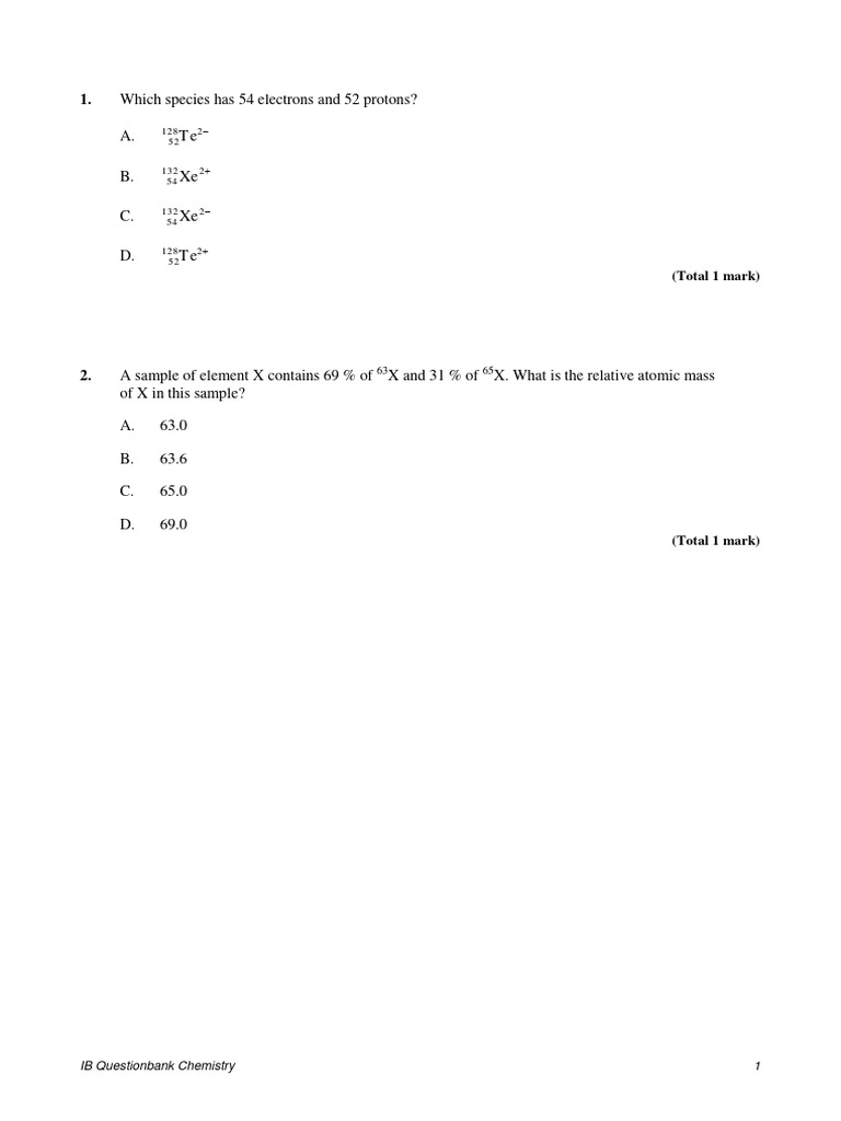 IB Chemistry Electron & Isotope Quiz | PDF