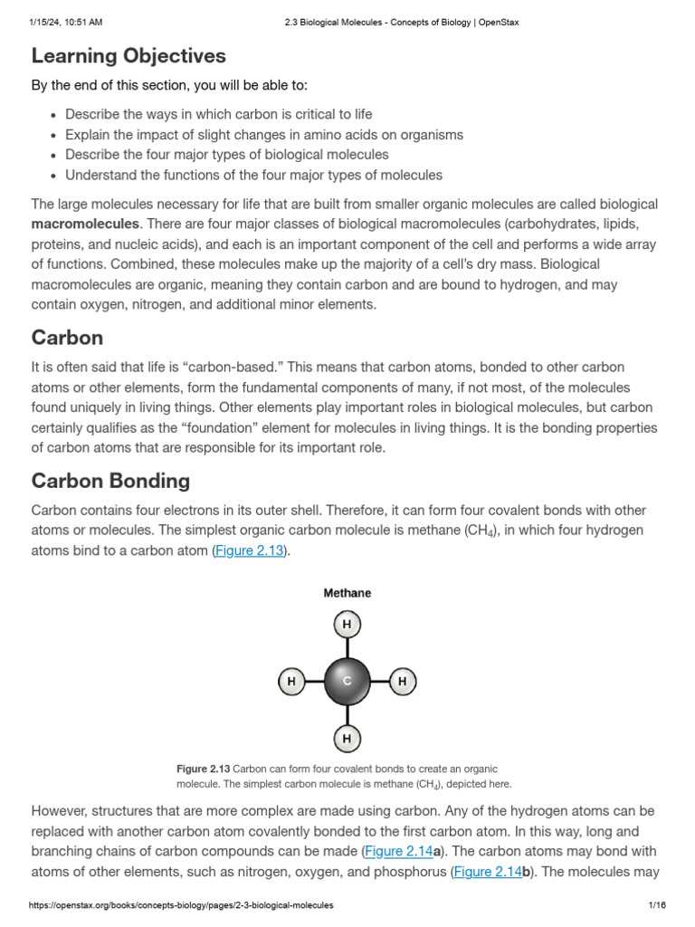 2.3 Biological Molecules Concepts of Biology OpenStax | PDF | Lipid | Fatty Acid