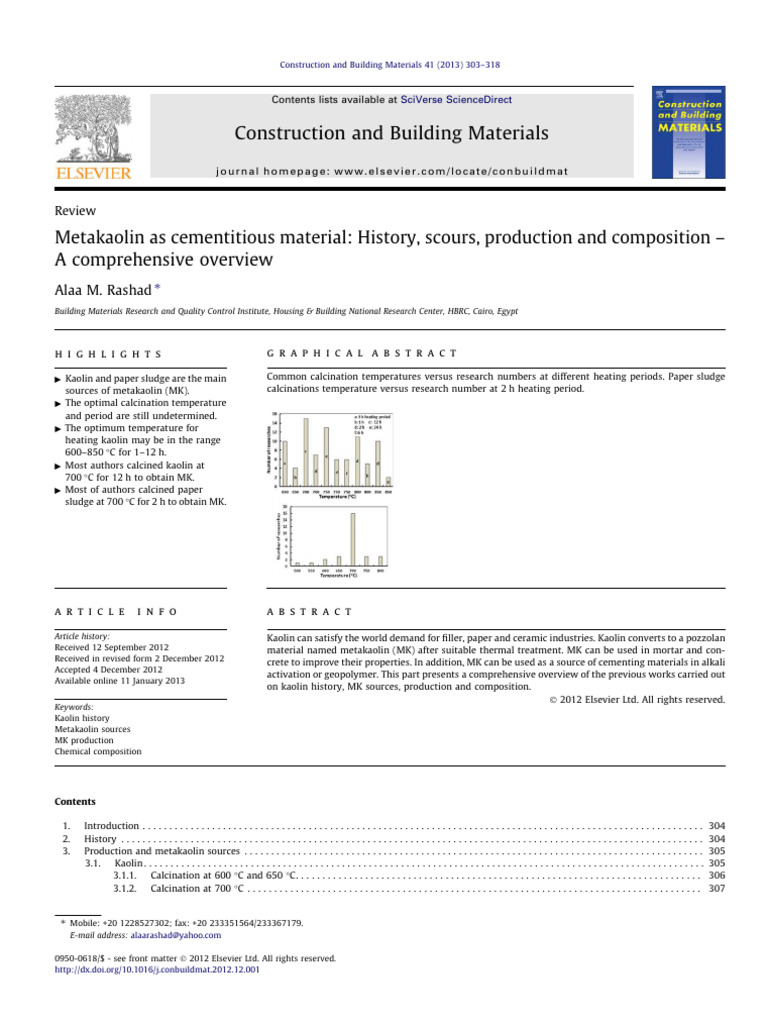 Metakaolin As Cementitious Material Hist | Download Free PDF | Cement ... Metakaolin As Cementitious Material Hist | Download Free PDF | Cement ...