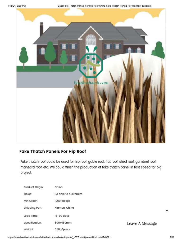 Synthetic Thatch for Resort Roofs | PDF | Roof | Building Engineering