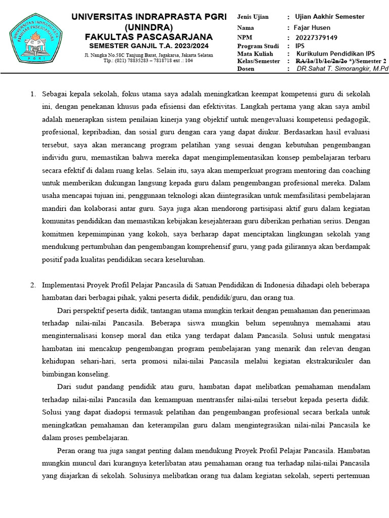 Fajar Husen - UAS - Kurikulum Pendidikan IPS | PDF