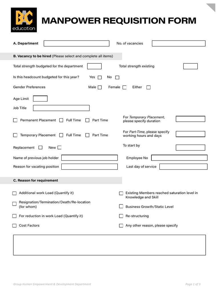 Manpower Requisition Form | PDF