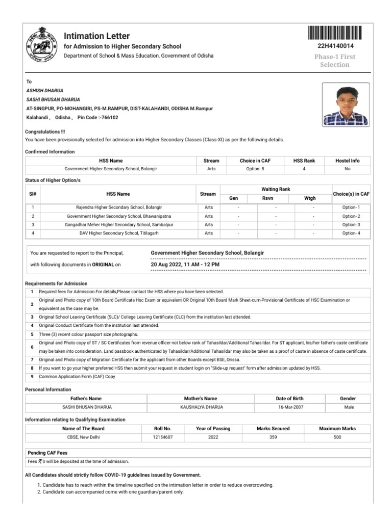 Intimation | PDF | University And College Admission | Educational Stages