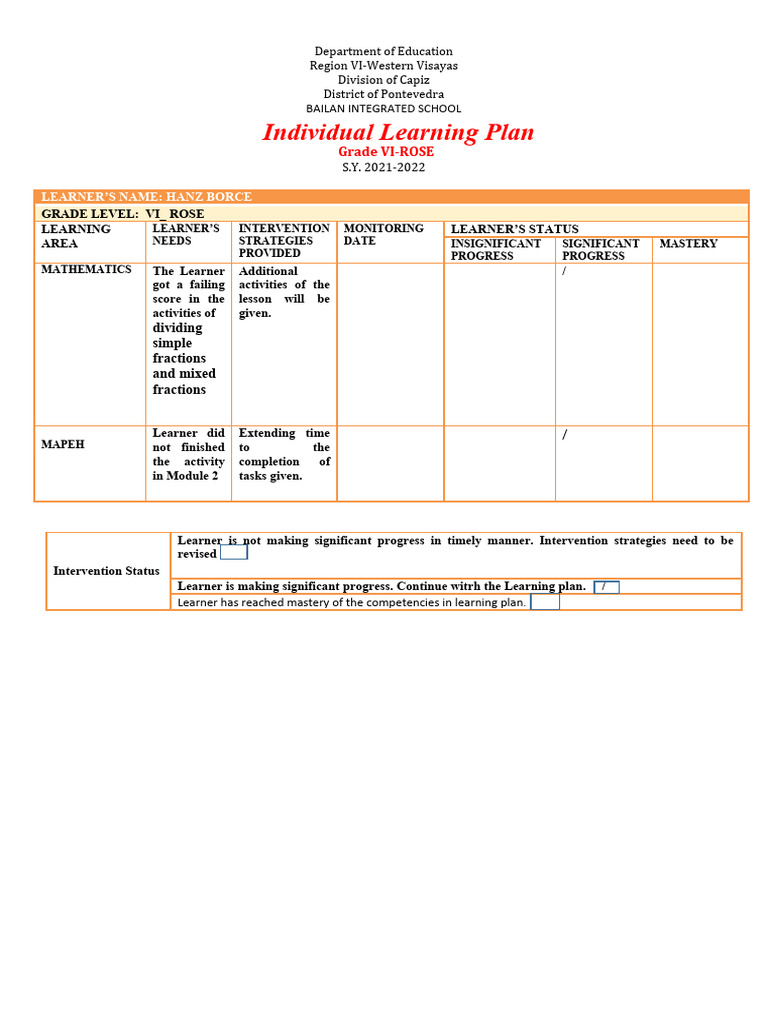 Individual Monitoring Plan | PDF | Learning | Behaviorism