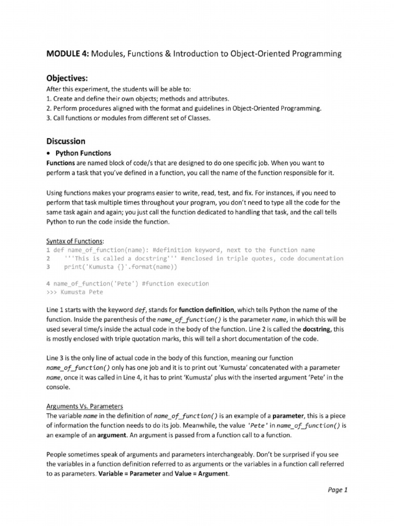 MODULE 4 - Modules, Functions & Intro To OOP | PDF
