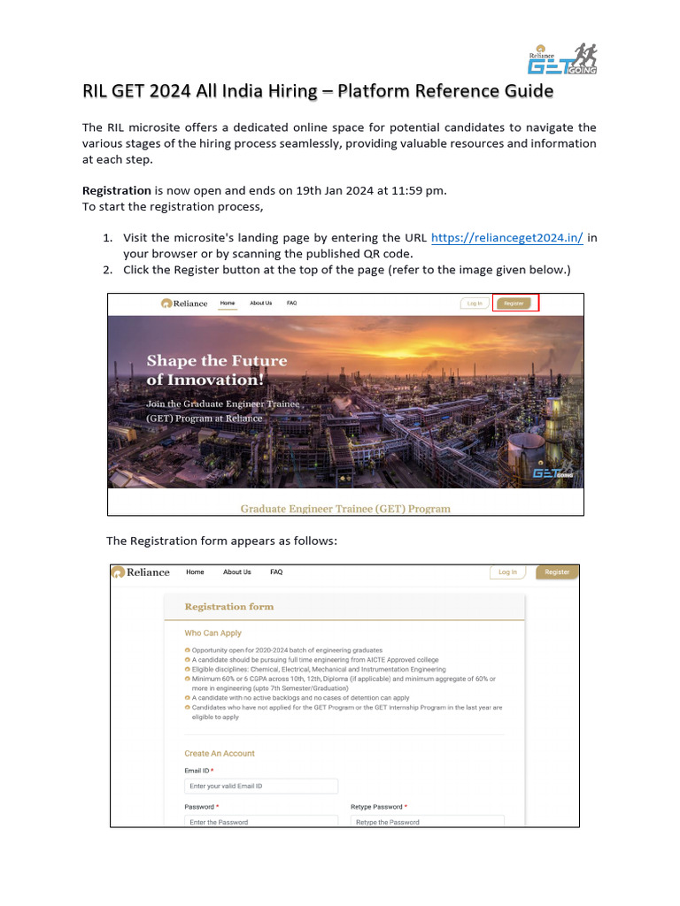 RIL GET 2024 Program - Platform Guide | PDF | Login | Password