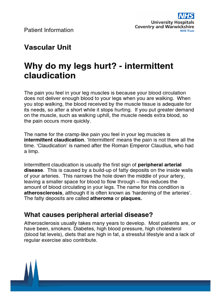 Why Do My Legs Hurt (Intermittent Claudication) | PDF | Atherosclerosis ...