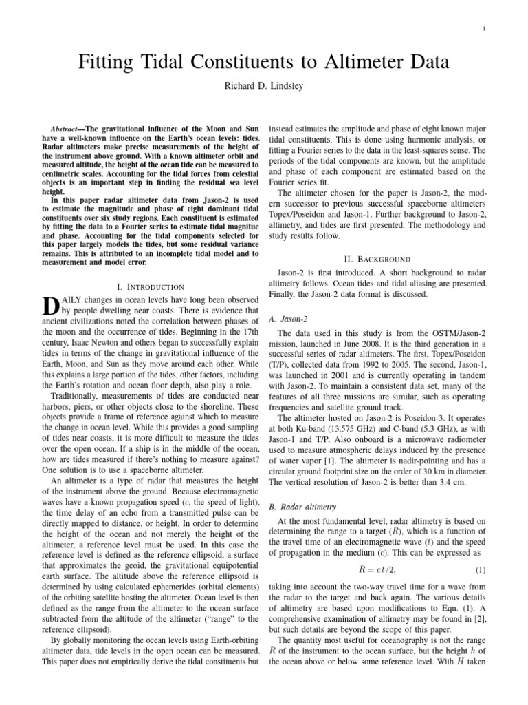 Fitting Tidal Constituents To Altimeter Data | PDF | Tide | Applied And ...