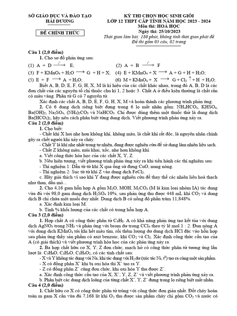 2023 2024 HSG 12 TP Hai Duong File de HDC O2.edu - .VN | PDF