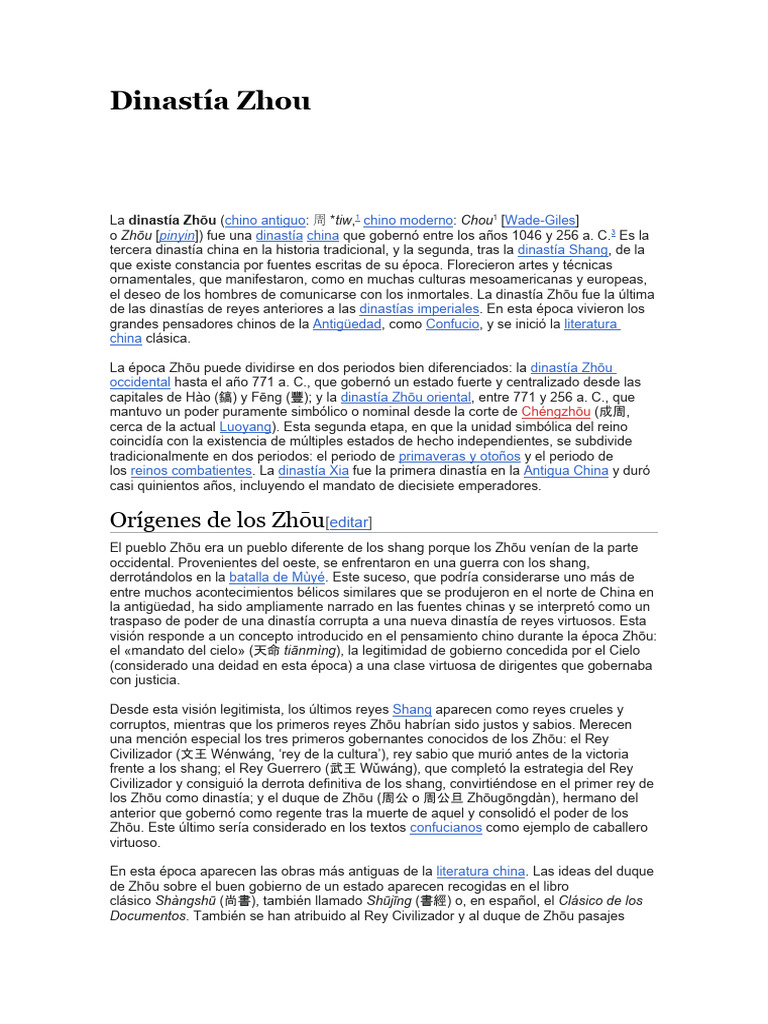 Características de la Dinastía Zhou | PDF | China | Política mundial
