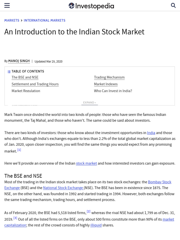 An Introduction To The Indian Stock Market | PDF | Stocks | Exchange ...