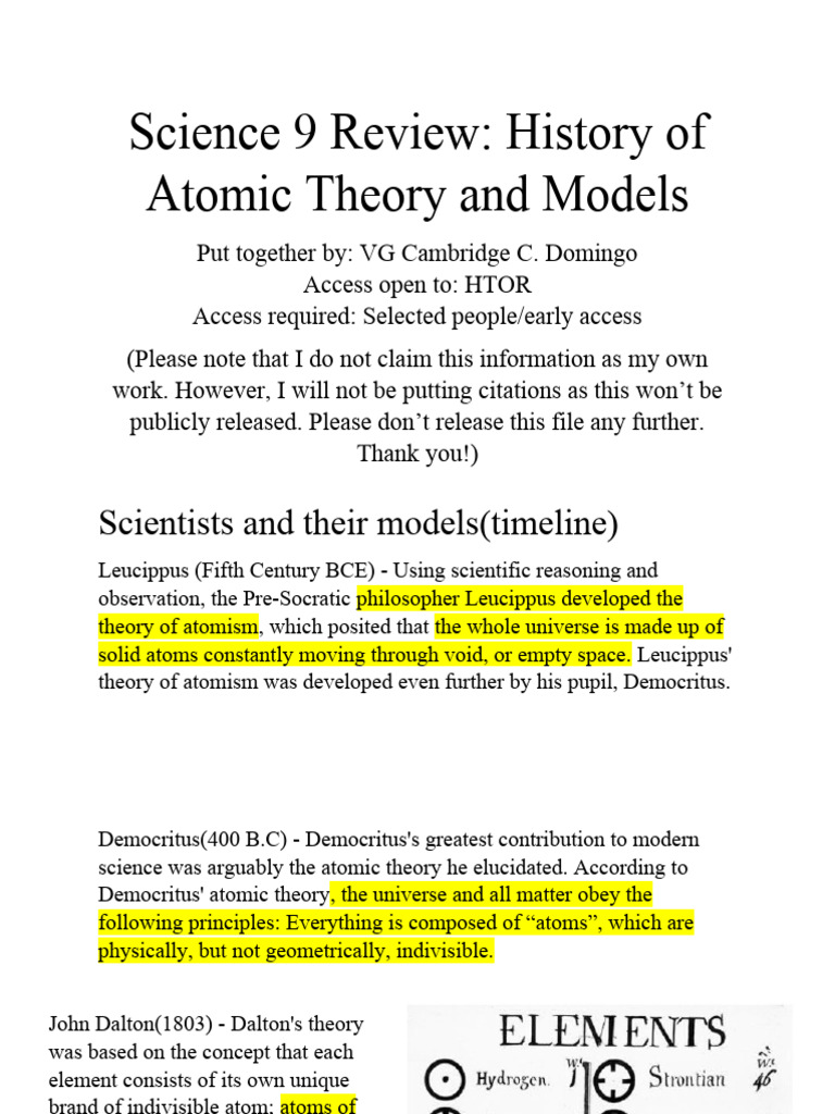 History of Atomic Theory and Models | PDF | Young Adult