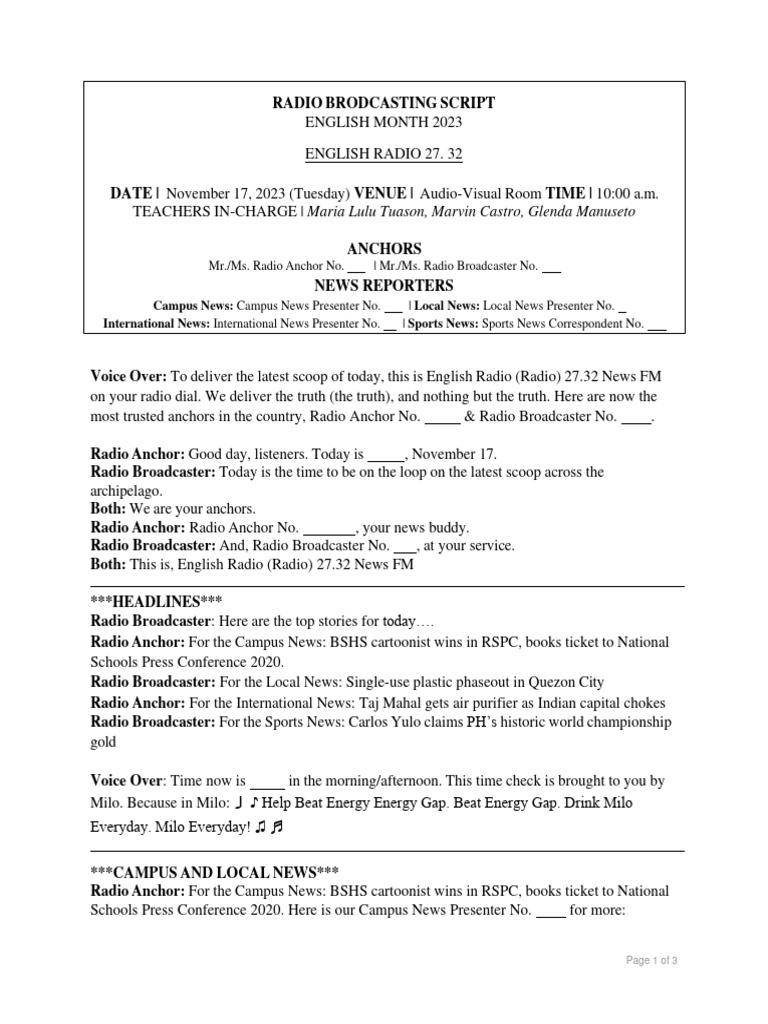 Radio Broad Script 2023 | PDF | Entertainment | Mass Media