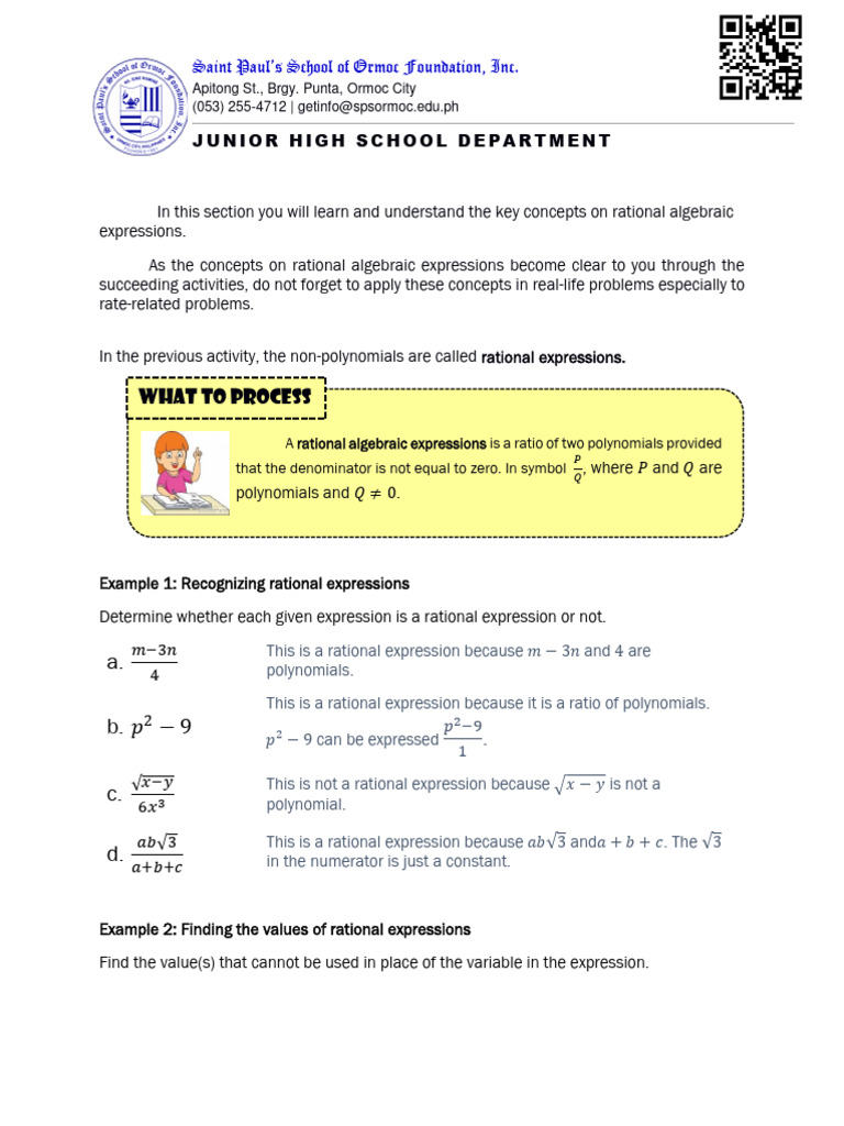 Rational Algebraic Expressions Notes | PDF | Polynomial | Rational Number