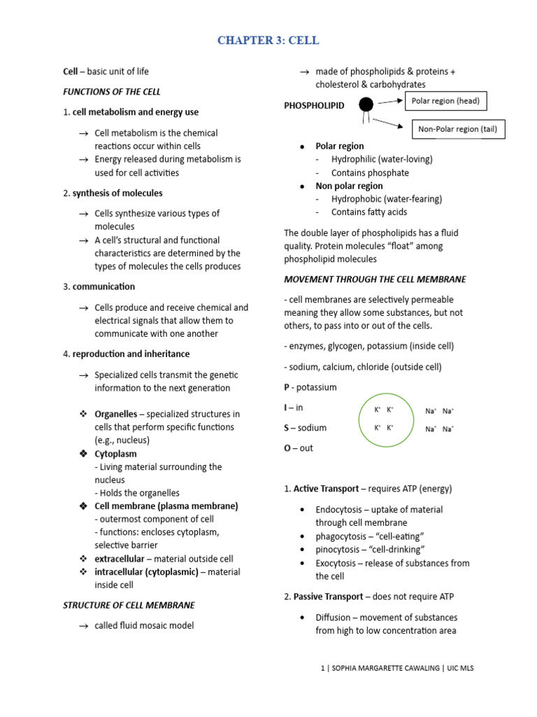 AnaPhy Chap3 Cell Transes | PDF | Cell (Biology) | Cell Membrane