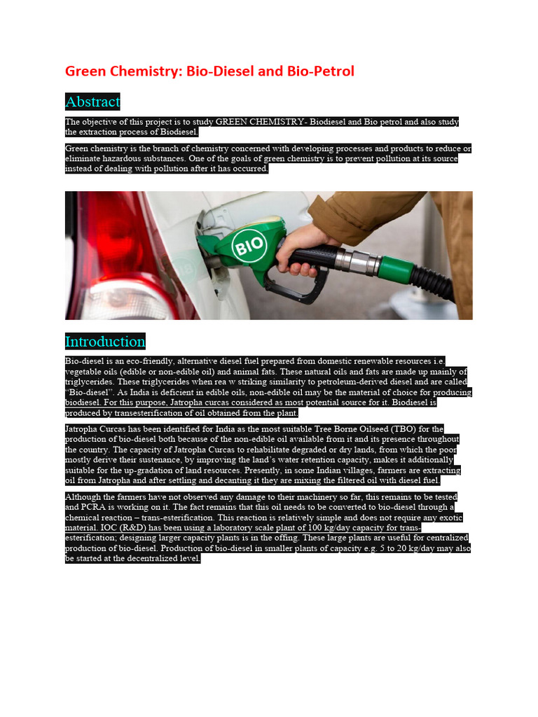 Green Chemistry | PDF | Biodiesel | Diesel Fuel