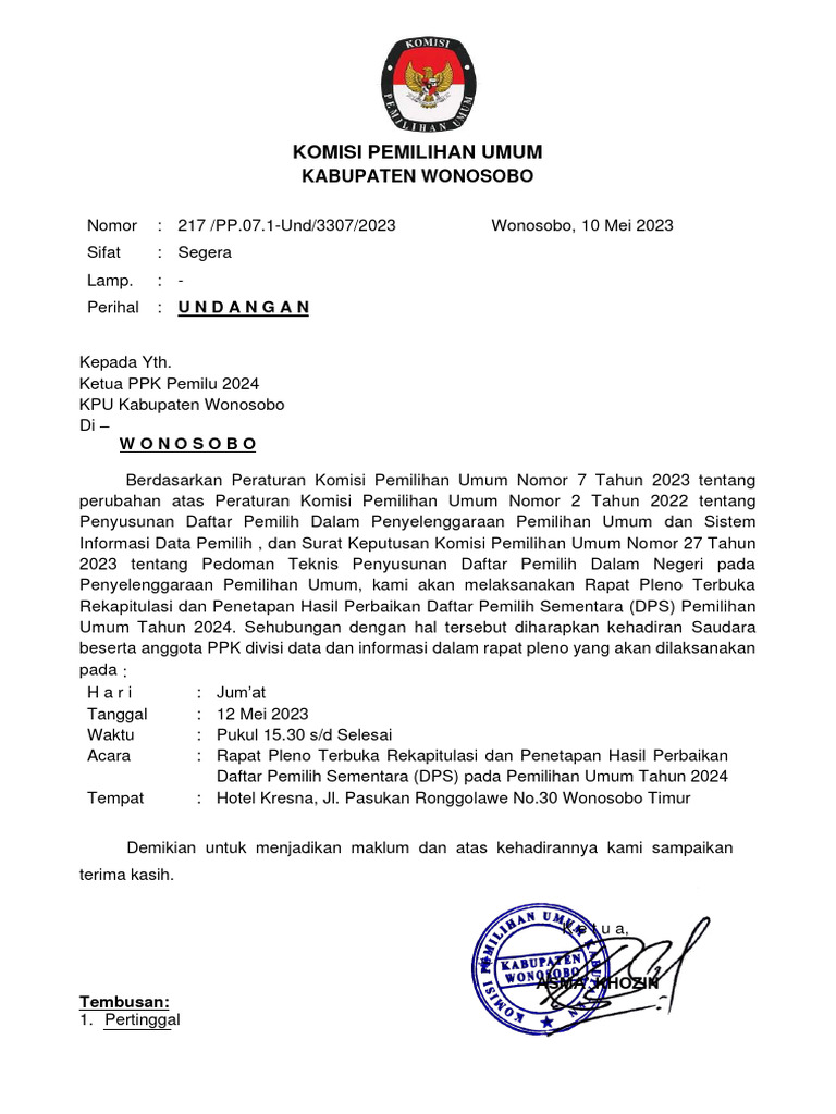 Undangan Pleno DPSHP - PPK | PDF