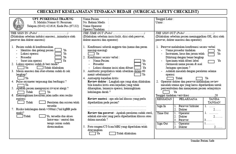 Checklist Keselamatan Bedah Indonesia | PDF