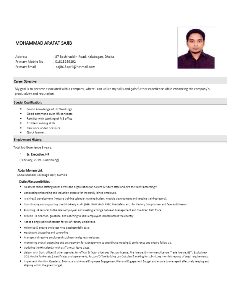 HR Executive Resume - Mohammad Sajib | PDF | Banks | Employment
